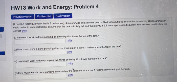 Solved HW13 Work and Energy: Problem 4 Previous Problem | Chegg.com