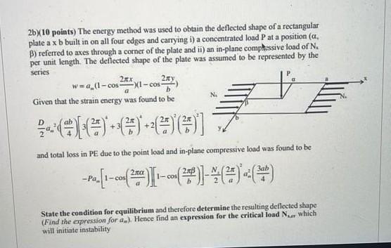 Solved 2b)(10 points) The energy method was used to obtain | Chegg.com