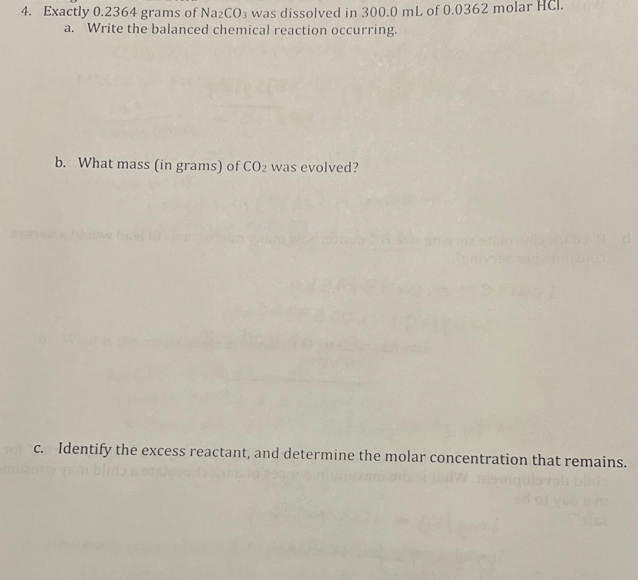 Solved Exactly 0.2364 ﻿grams of Na2CO3 ﻿was dissolved in | Chegg.com