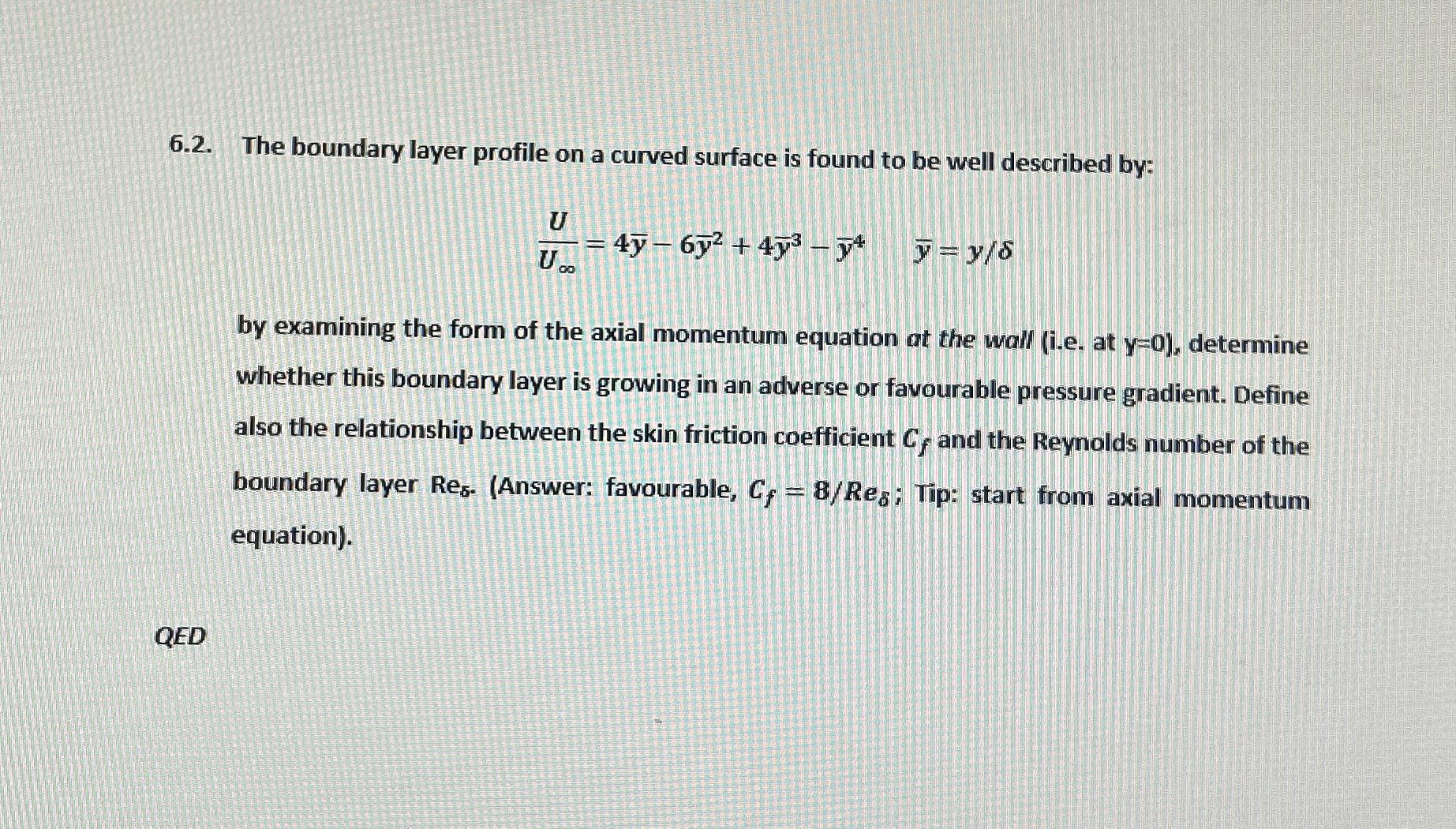 Solved 6.2. ﻿The boundary layer profile on a curved surface | Chegg.com