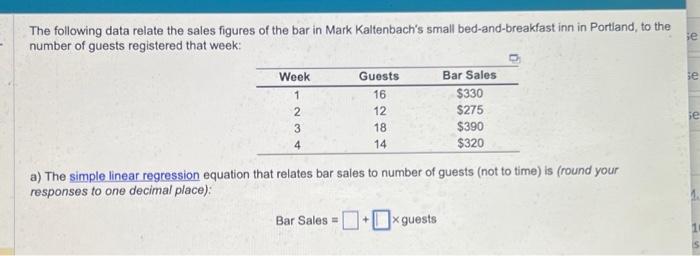Solved The Following Data Relate The Sales Figures Of The