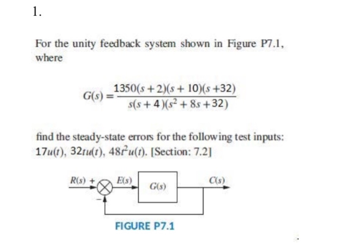 Solved For the unity feedback system shown in Figure P7.1, | Chegg.com