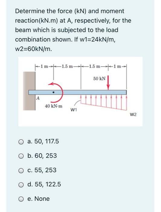 Solved Determine the force (kN) and moment reaction(kN.m) at | Chegg.com
