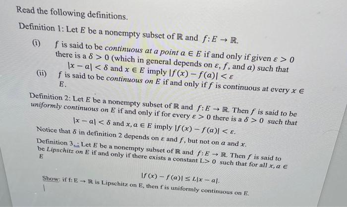 Solved Read the following definitions. Definition 1: Let E | Chegg.com