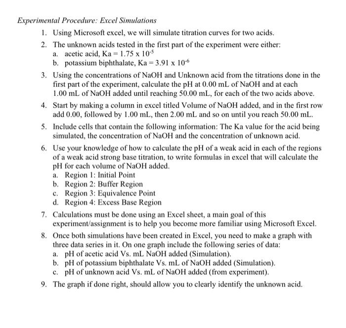 Experimental Procedure: Excel Simulations 1. Using | Chegg.com