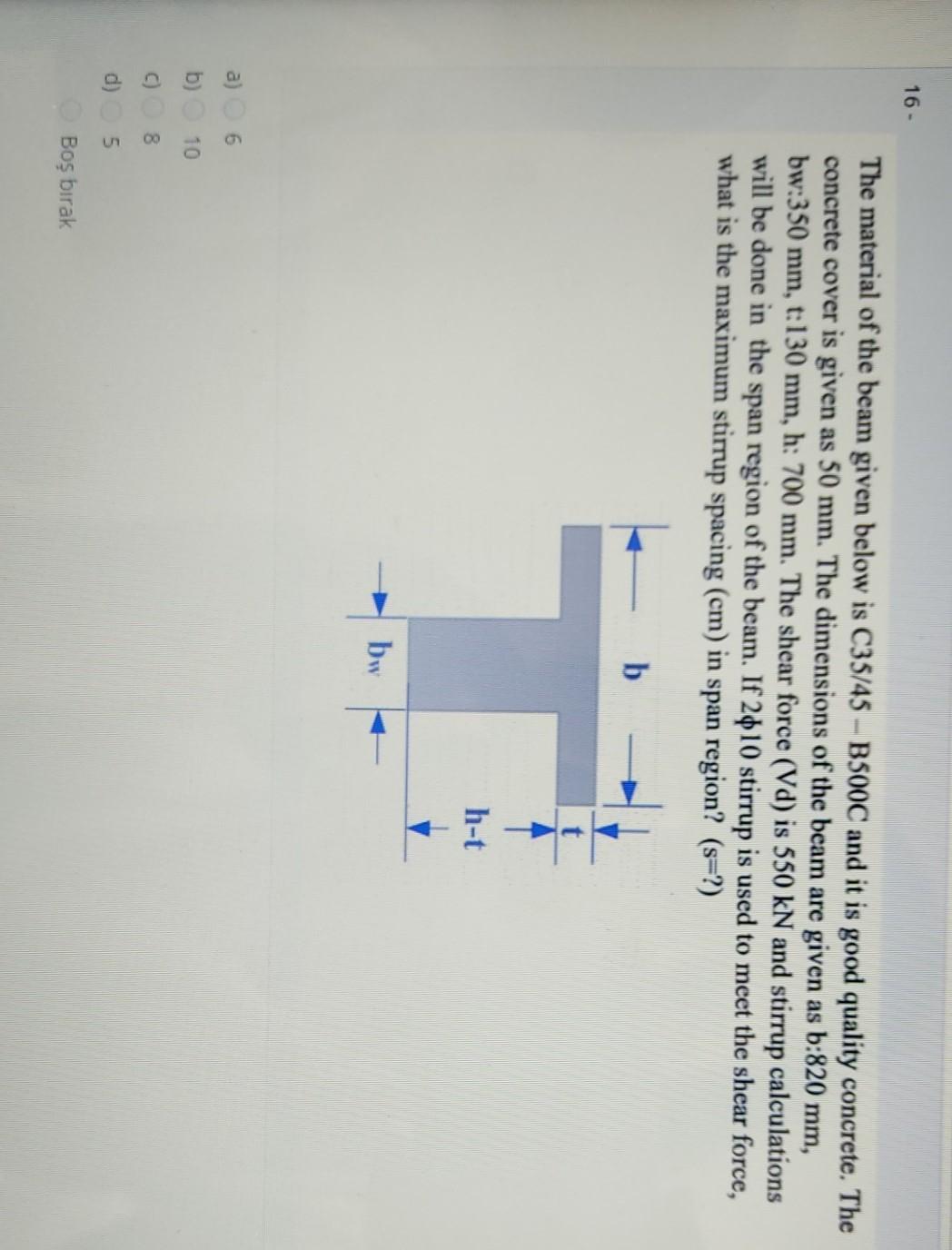 Solved 16 - The material of the beam given below is C35/45 - | Chegg.com