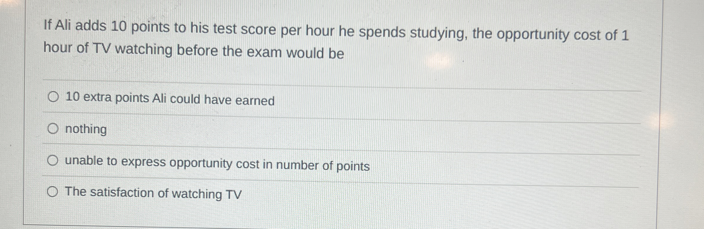 Solved If Ali adds 10 ﻿points to his test score per hour he | Chegg.com