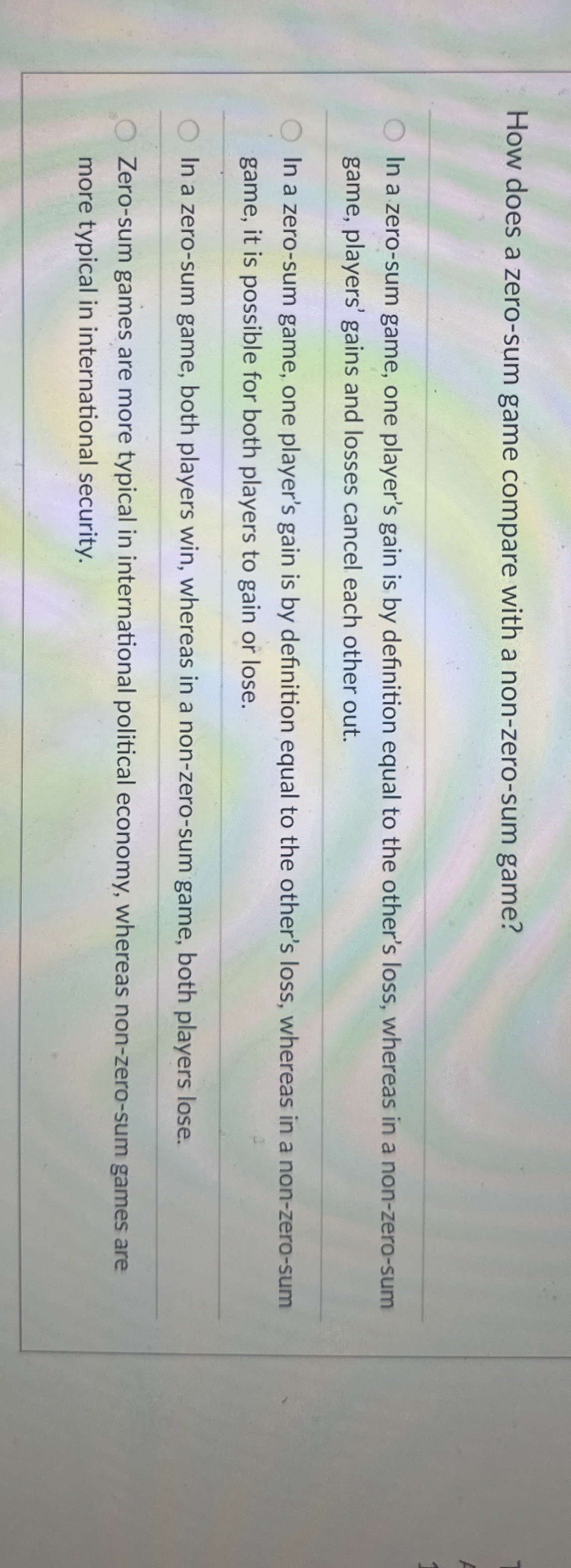 How does a zero-sum game compare with a non-zero-sum | Chegg.com