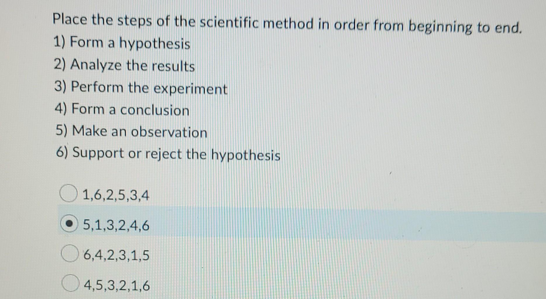 Solved Place the steps of the scientific method in order | Chegg.com