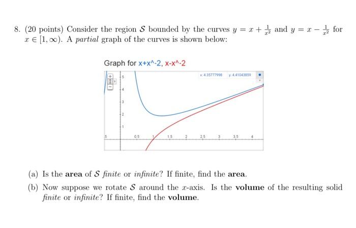 Solved 8. (20 points) Consider the region S bounded by the | Chegg.com