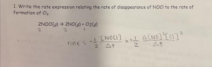 Solved 1. Write the rate expression relating the rate of | Chegg.com