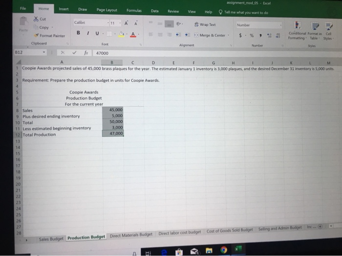 Solved assignment mod 05 Excel Home Insert Draw Page Layout | Chegg.com