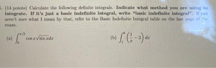Solved (14 points) Calculate the following definite | Chegg.com