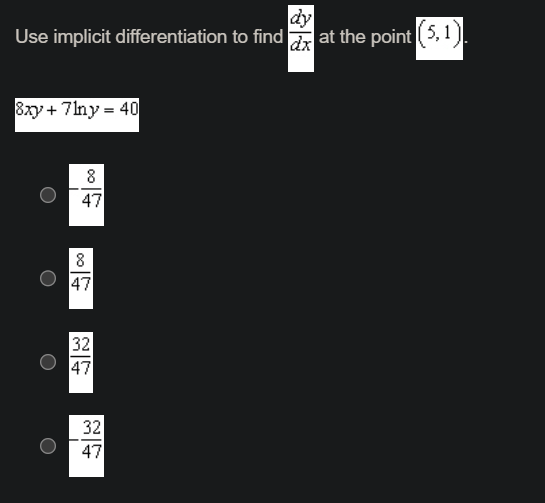 Solved Use implicit differentiation to find dydx ﻿at the | Chegg.com