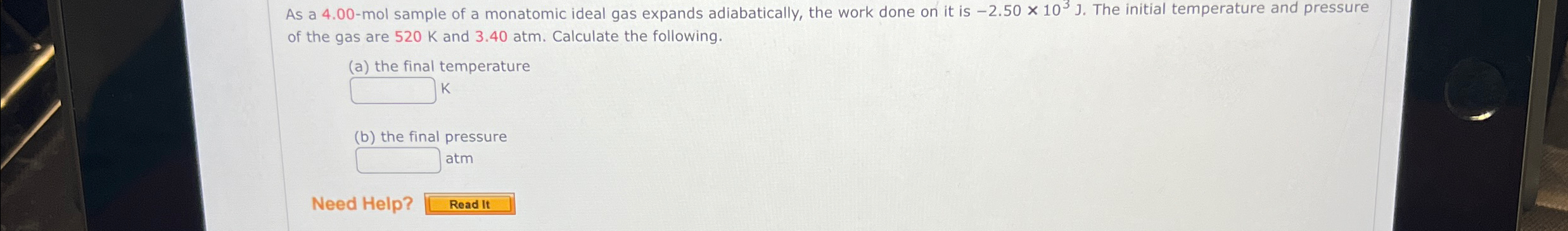 Solved As a 4.00-mol sample of a monatomic ideal gas expands | Chegg.com