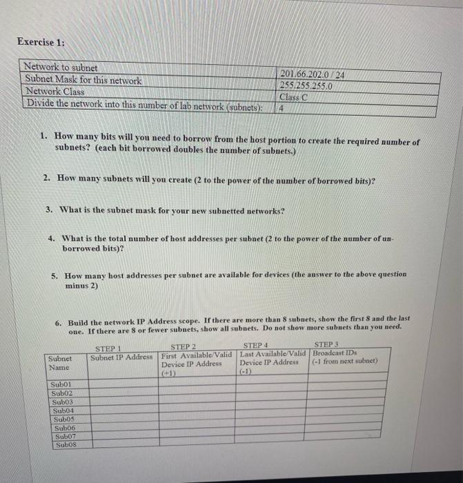 Solved Exercise 1: 1. How many bits will you need to borrow | Chegg.com