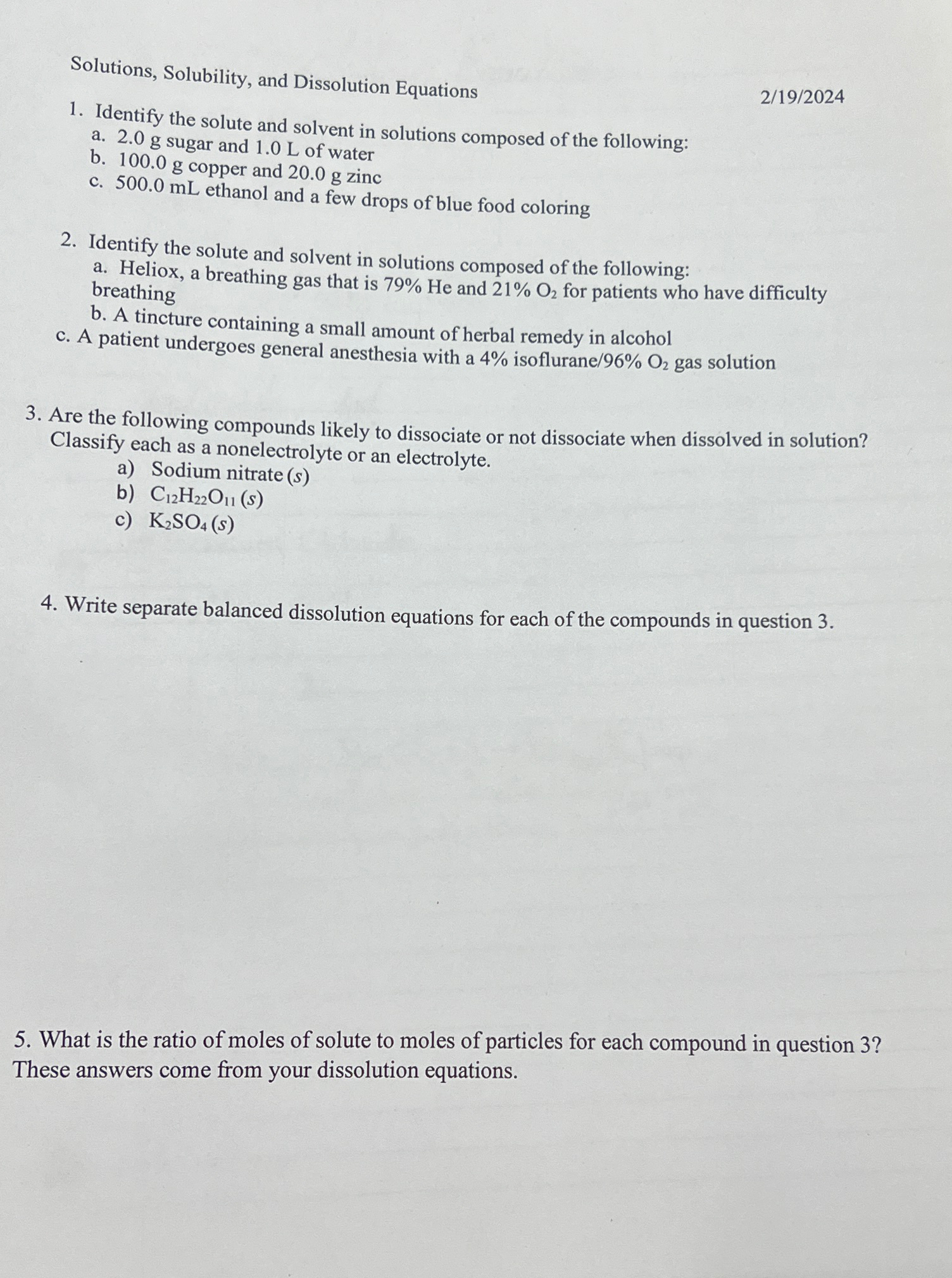 Solved Solutions, Solubility, and Dissolution | Chegg.com