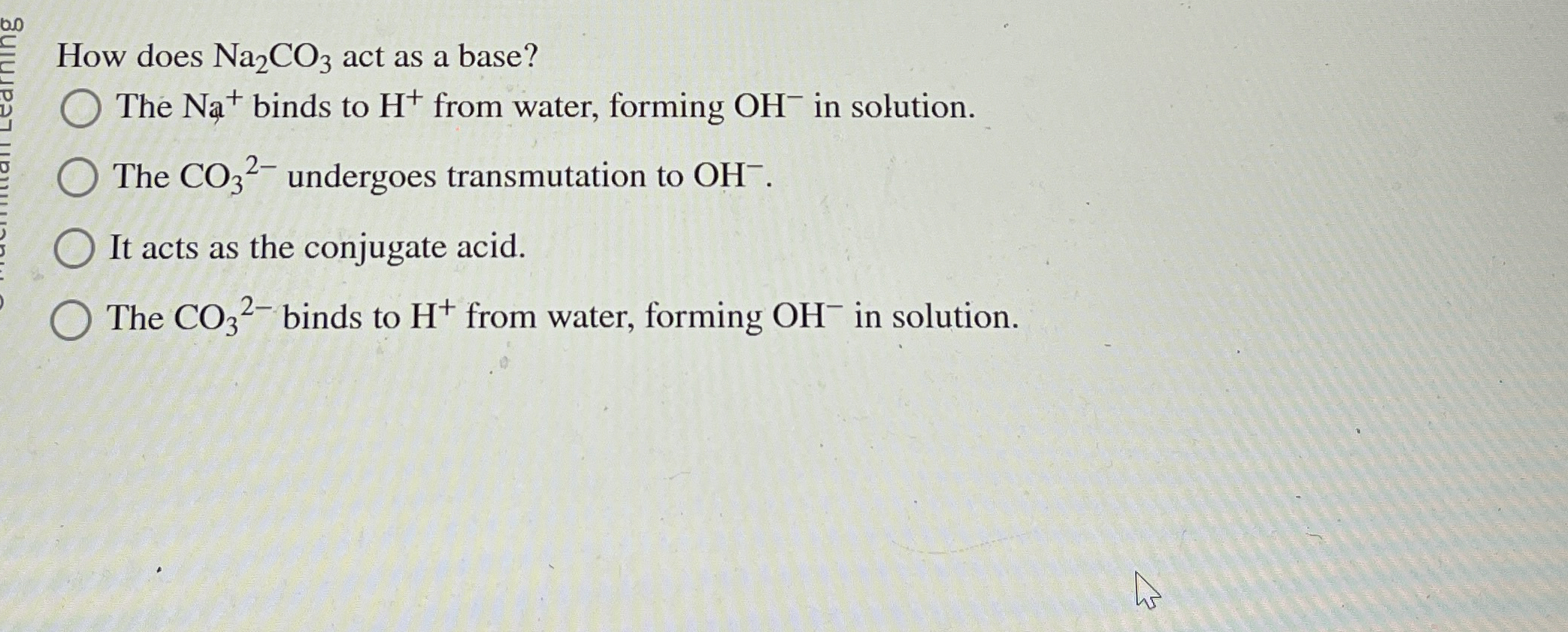 Solved How does Na2CO3 ﻿act as a base?The Na+binds to H+from | Chegg.com