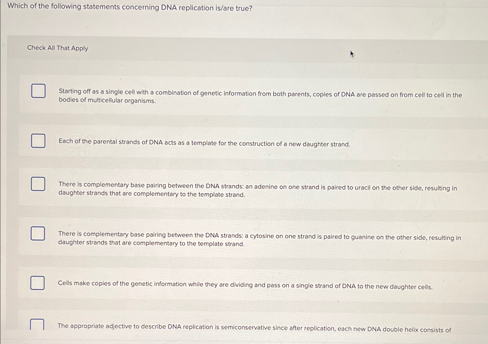 Solved Which of the following statements concerning DNA | Chegg.com