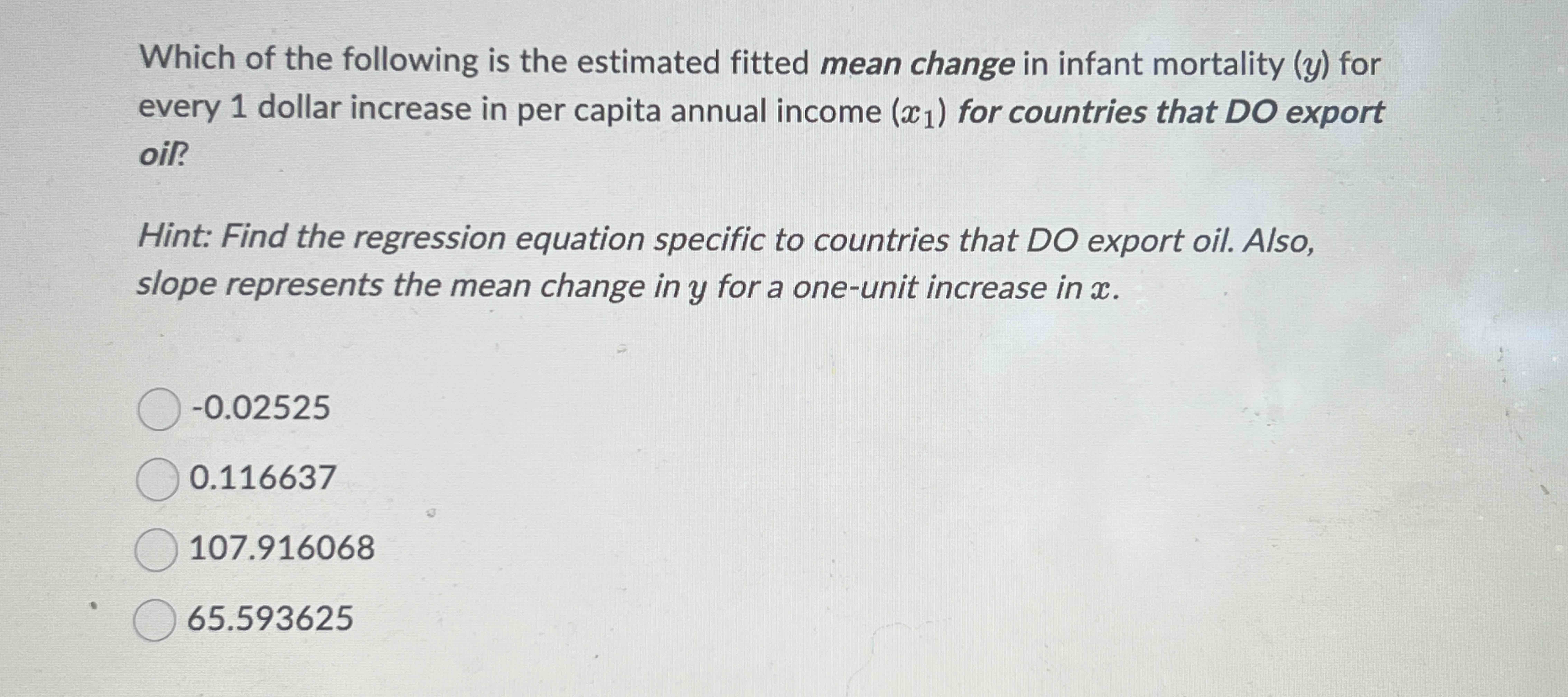 Solved Which of the following is the estimated fitted mean | Chegg.com
