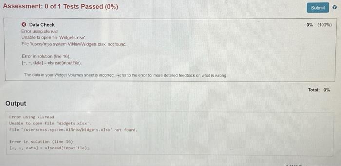 Solved Data Check 0% (100%) Error using xlstead Unable to | Chegg.com