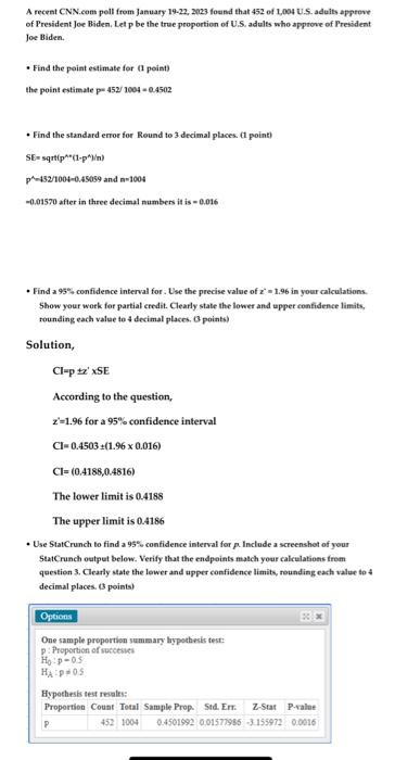 Solved 4. Use StatCrunch to find a 95% confidence interval | Chegg.com