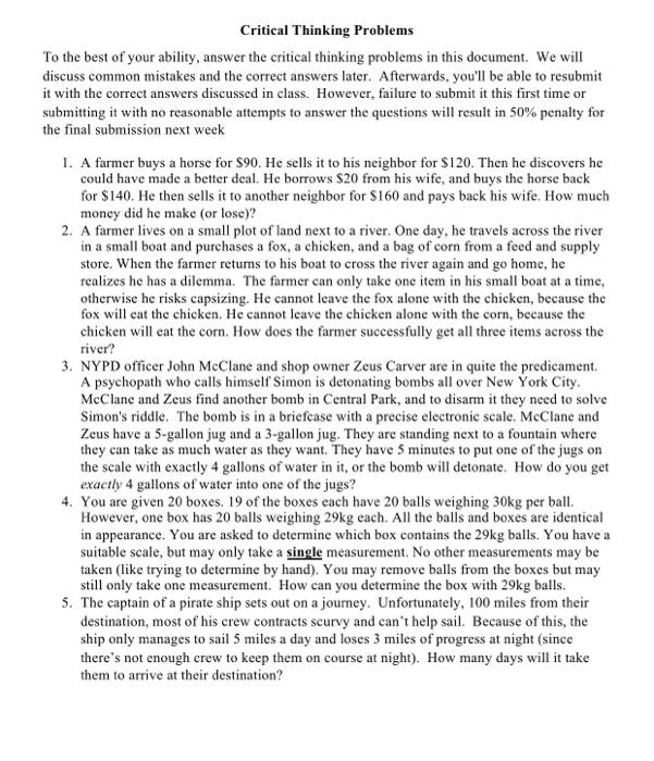 Solved Critical Thinking Problems To the best of your | Chegg.com