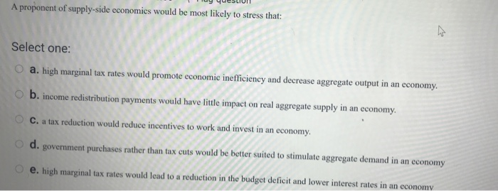 Solved A proponent of supply-side economics would be most | Chegg.com