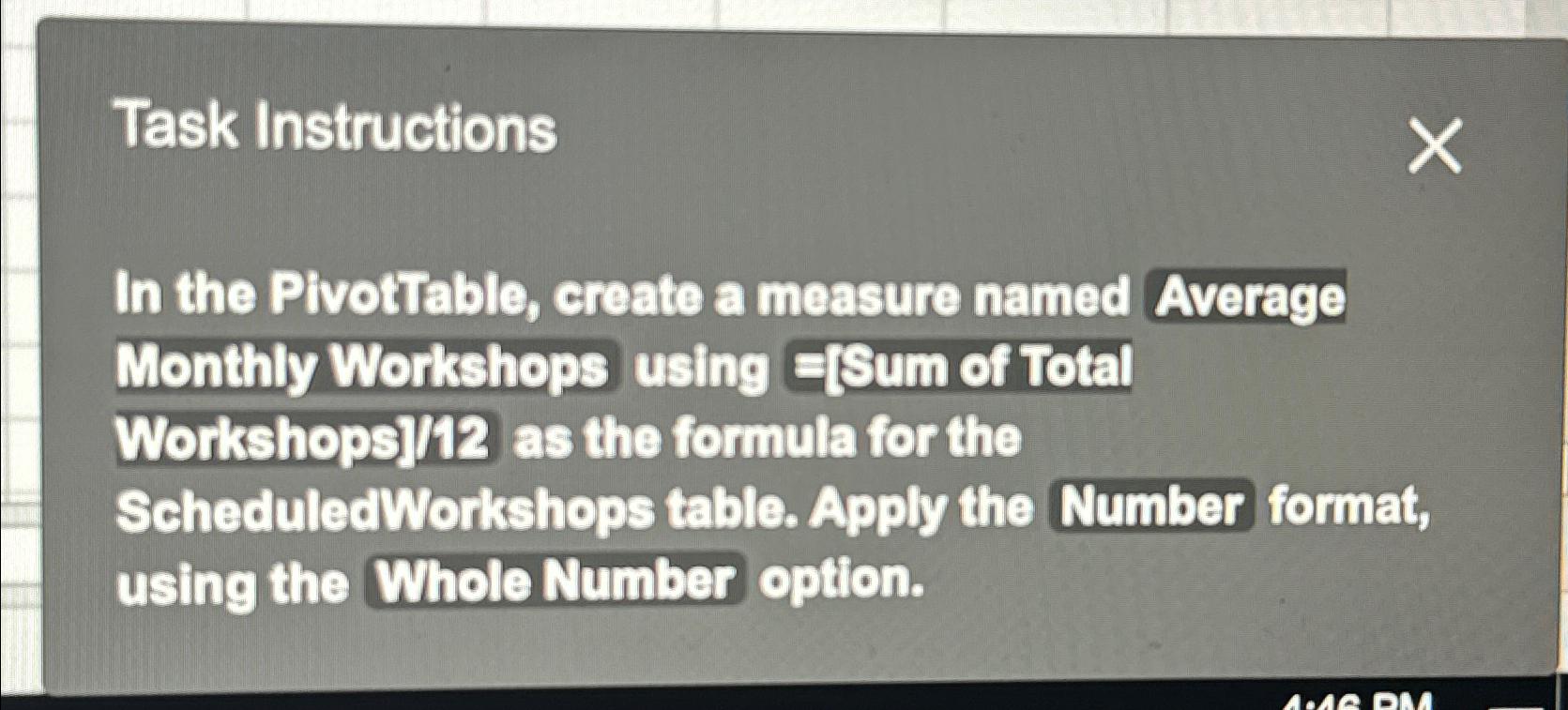 Solved Task Instructionsin The Pivottable Create A Measure 9505