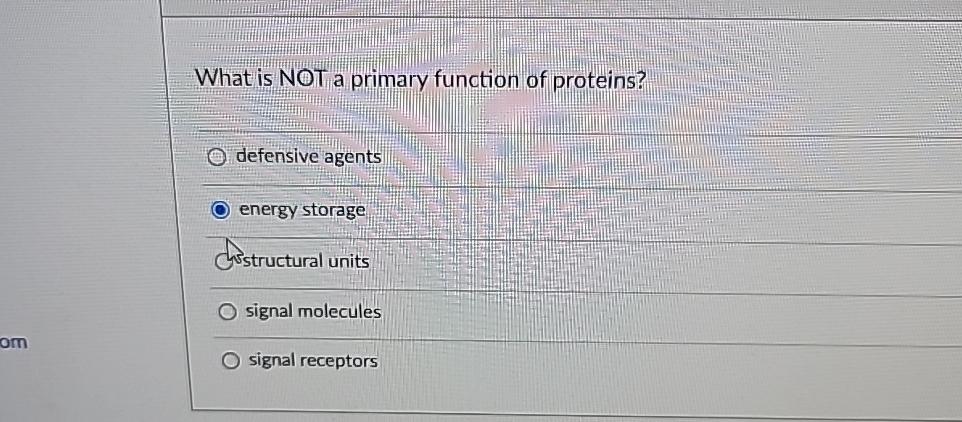 Solved What is NOT a primary function of proteins?defensive | Chegg.com