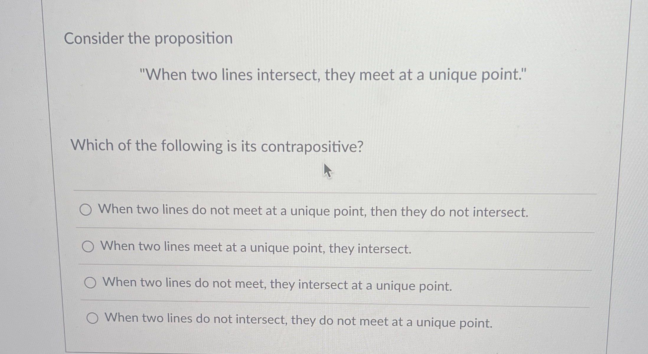 Solved Consider the proposition"When two lines intersect, | Chegg.com