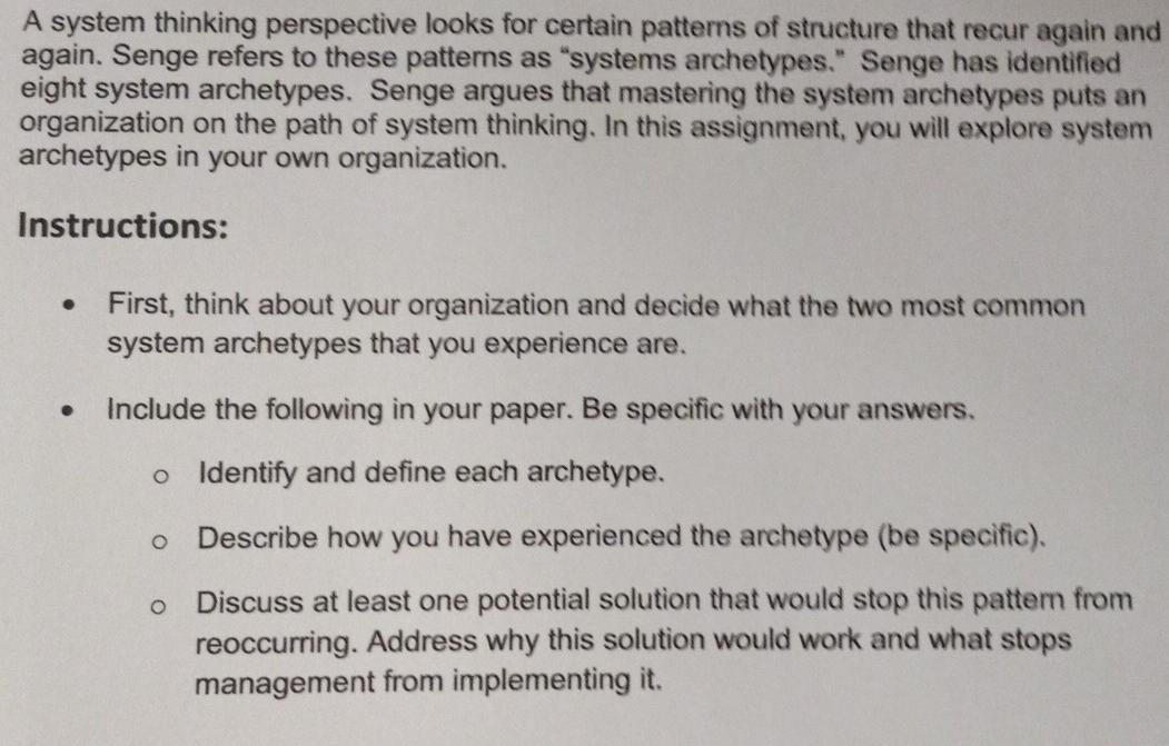 Solved A system thinking perspective looks for certain | Chegg.com