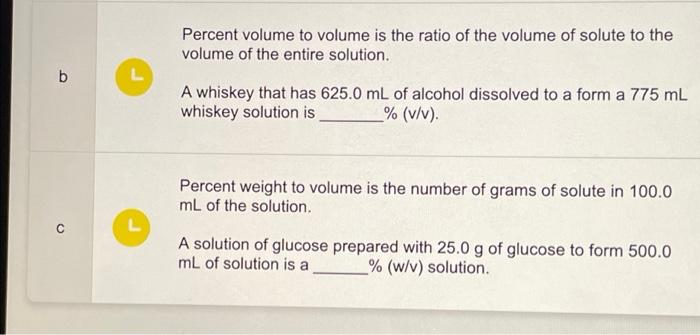 Solved Percent volume to volume is the ratio of the volume | Chegg.com