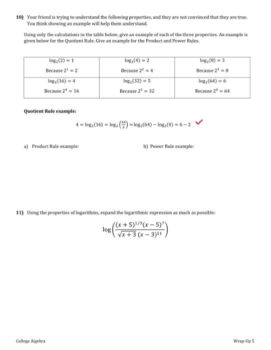 Solved 7) Using the properties of logarithms, expand the | Chegg.com