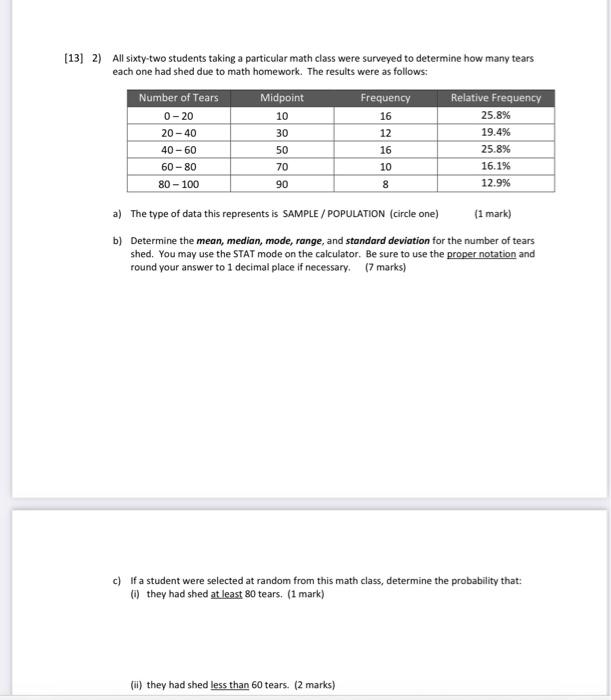 Solved 13] 2) All sixty-two students taking a particular | Chegg.com