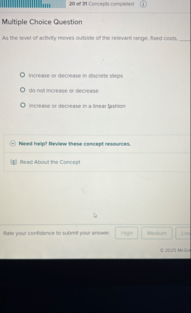 Solved 20 ﻿of 31 ﻿Concepts completed(i)Multiple Choice | Chegg.com