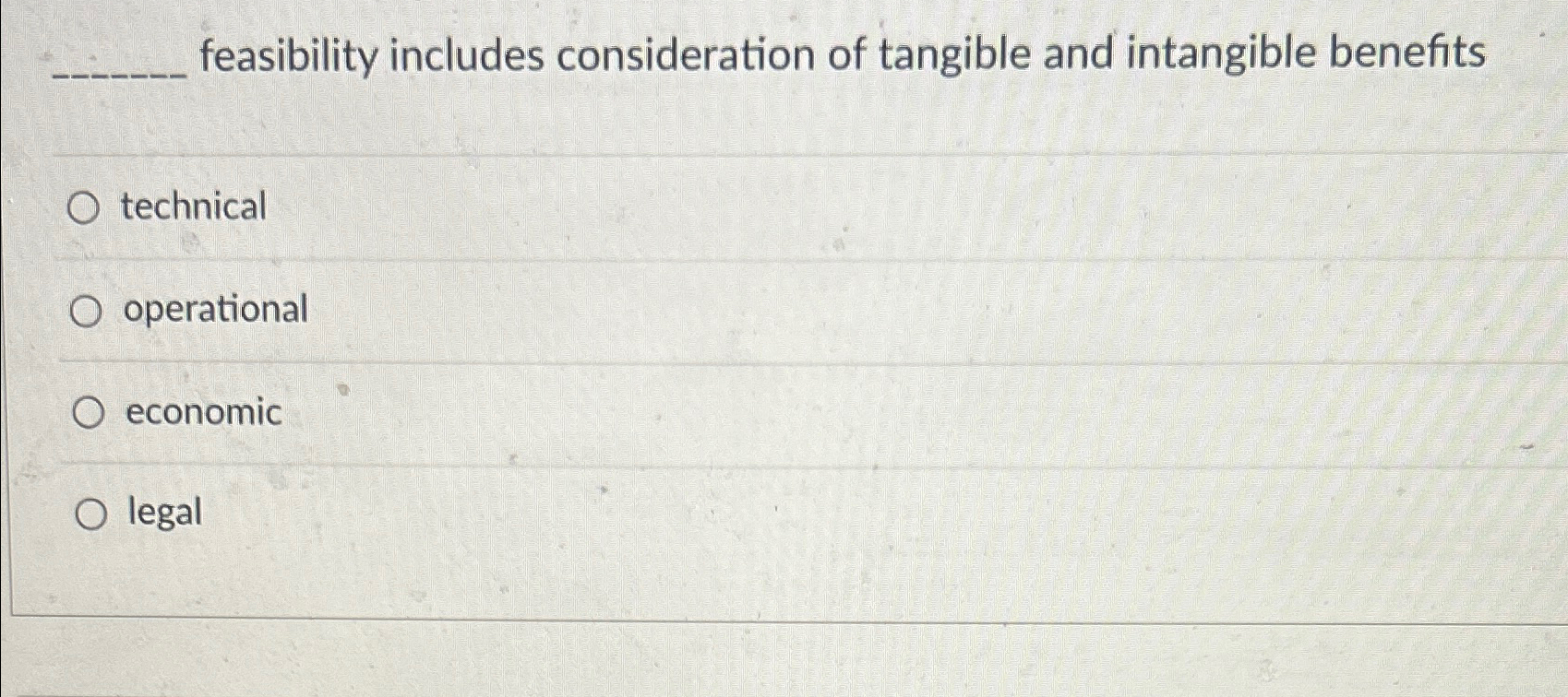 Solved feasibility includes consideration of tangible and | Chegg.com