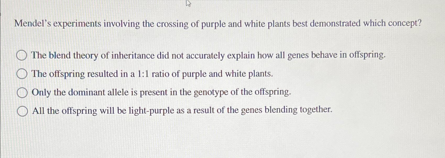 Solved Mendel's experiments involving the crossing of purple | Chegg.com