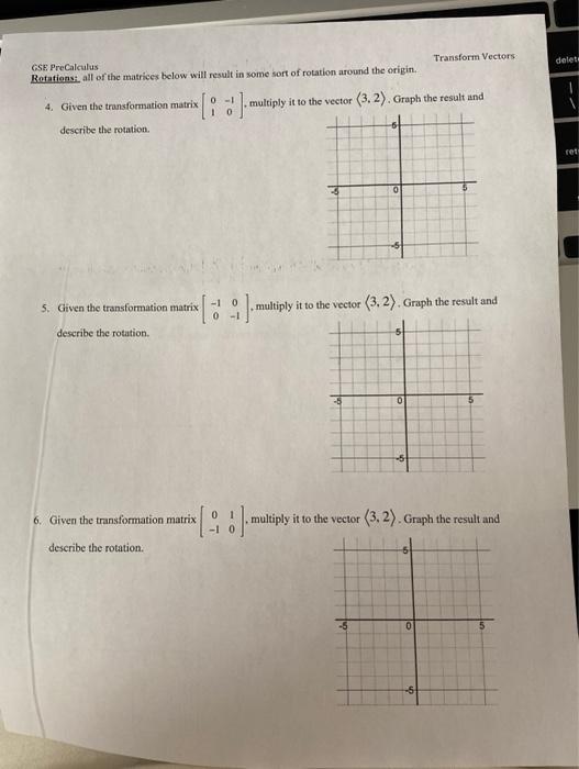 GSE PreCalculus Transform Vectors delete Name 1. | Chegg.com