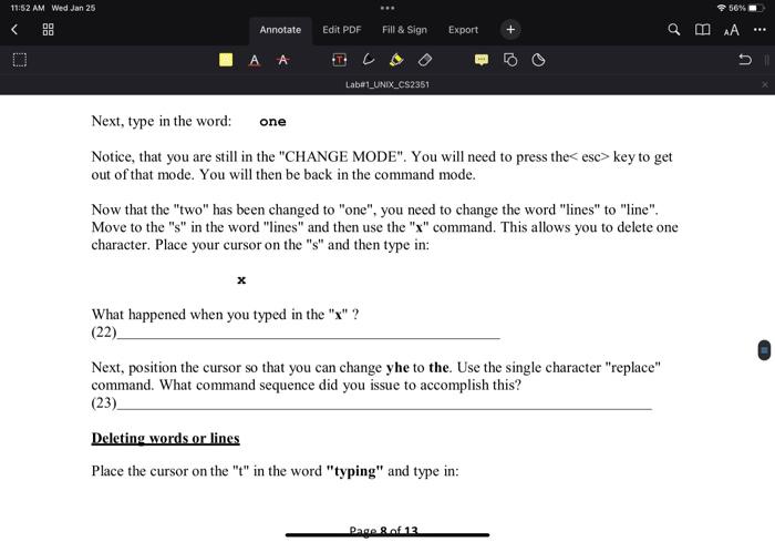 Solved few summary pages that contain the vim commands you | Chegg.com