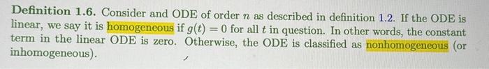 Solved Definition 1.6. Consider and ODE of order n as | Chegg.com