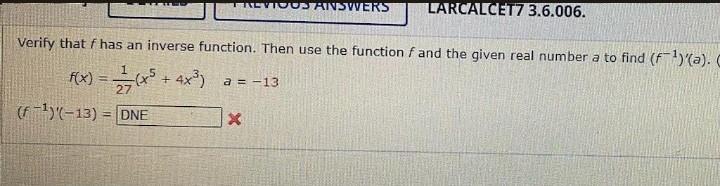 Verify that f has an inverse function. Then use the | Chegg.com