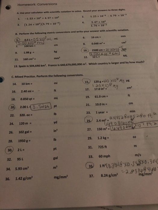 Solved Homework: Conversions A. Use your calculator with | Chegg.com