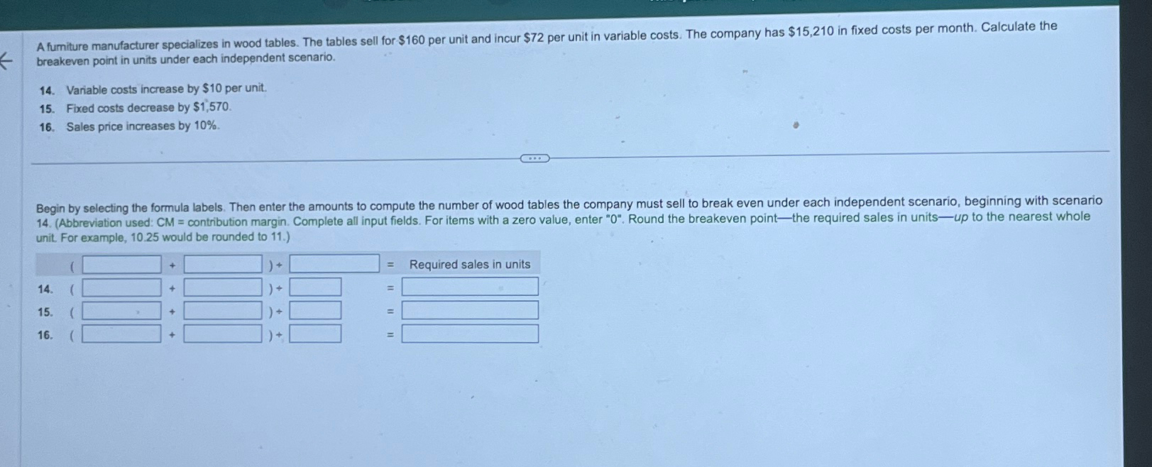 Solved breakeven point in units under each independent | Chegg.com