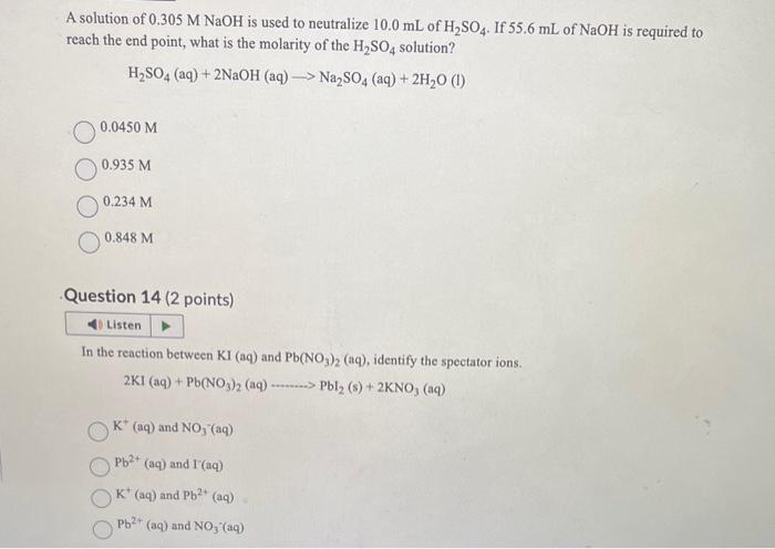 Solved reach the end point, what is the molarity of the | Chegg.com