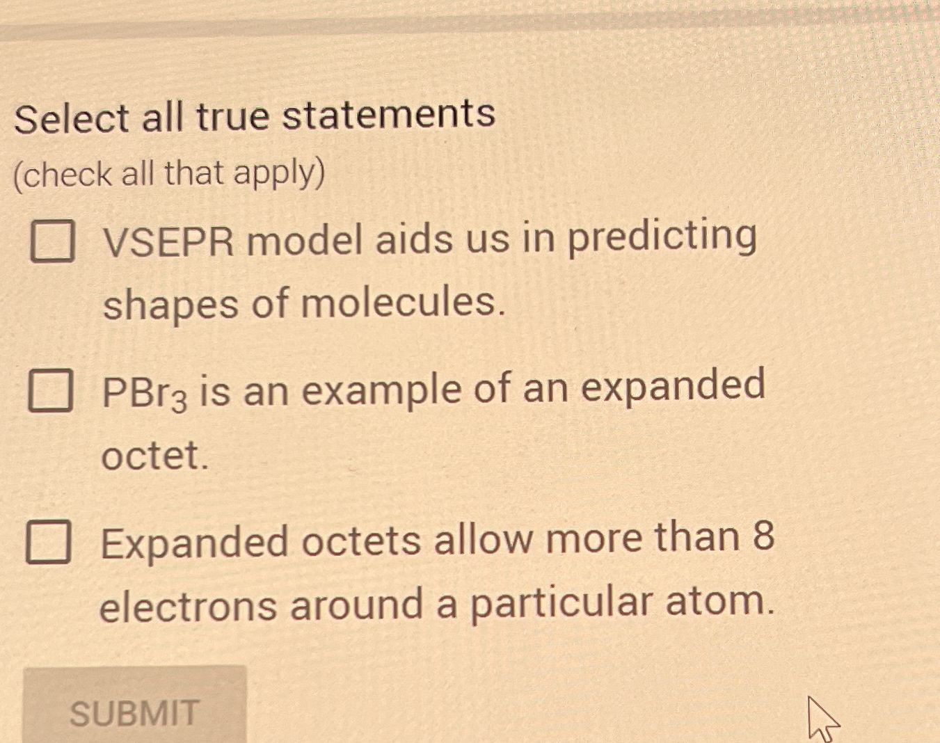 Solved Select all true statements(check all that apply)VSEPR | Chegg.com