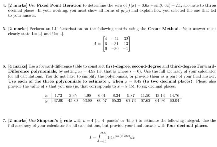Solved 4. [2 marks] Use Fixed Point Iteration to determine | Chegg.com