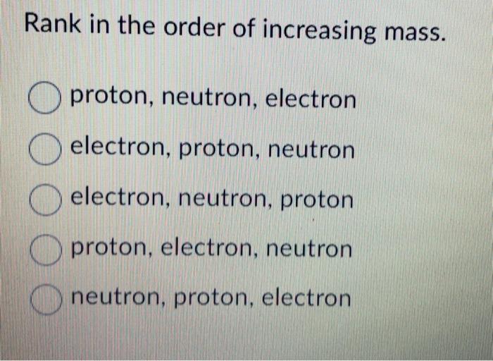 Solved Rank in the order of increasing mass. proton, | Chegg.com