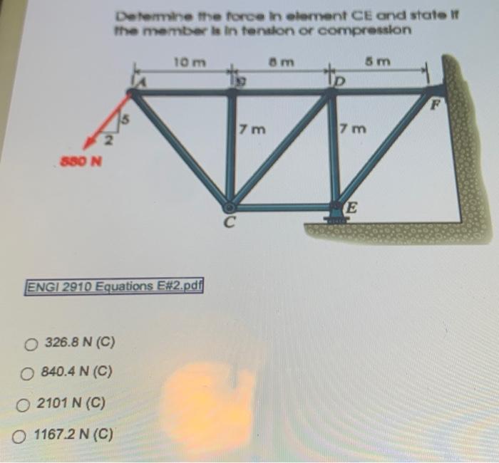 Solved Determine the force in lernent CE and state the | Chegg.com