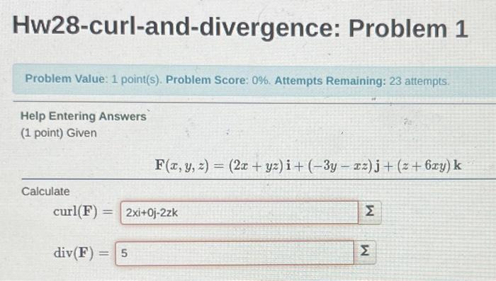 Solved Hw28-curl-and-divergence: Problem 1 Problem Value: 1 | Chegg.com